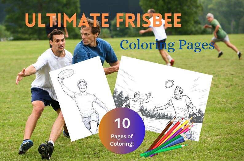 10 Ultimate Frisbee Coloring Page Book, Kids Adults Coloring, Instant ...
