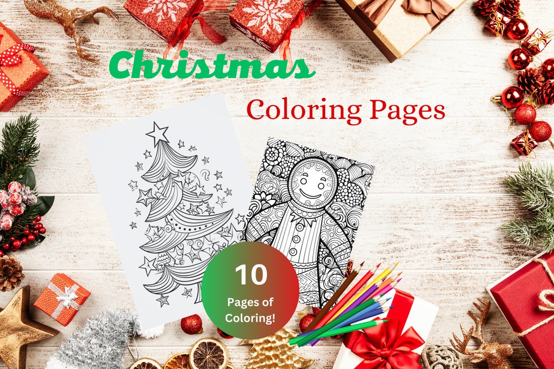 10 Christmas Coloring Pages, Winter Holiday Fun (instant Download) - Etsy