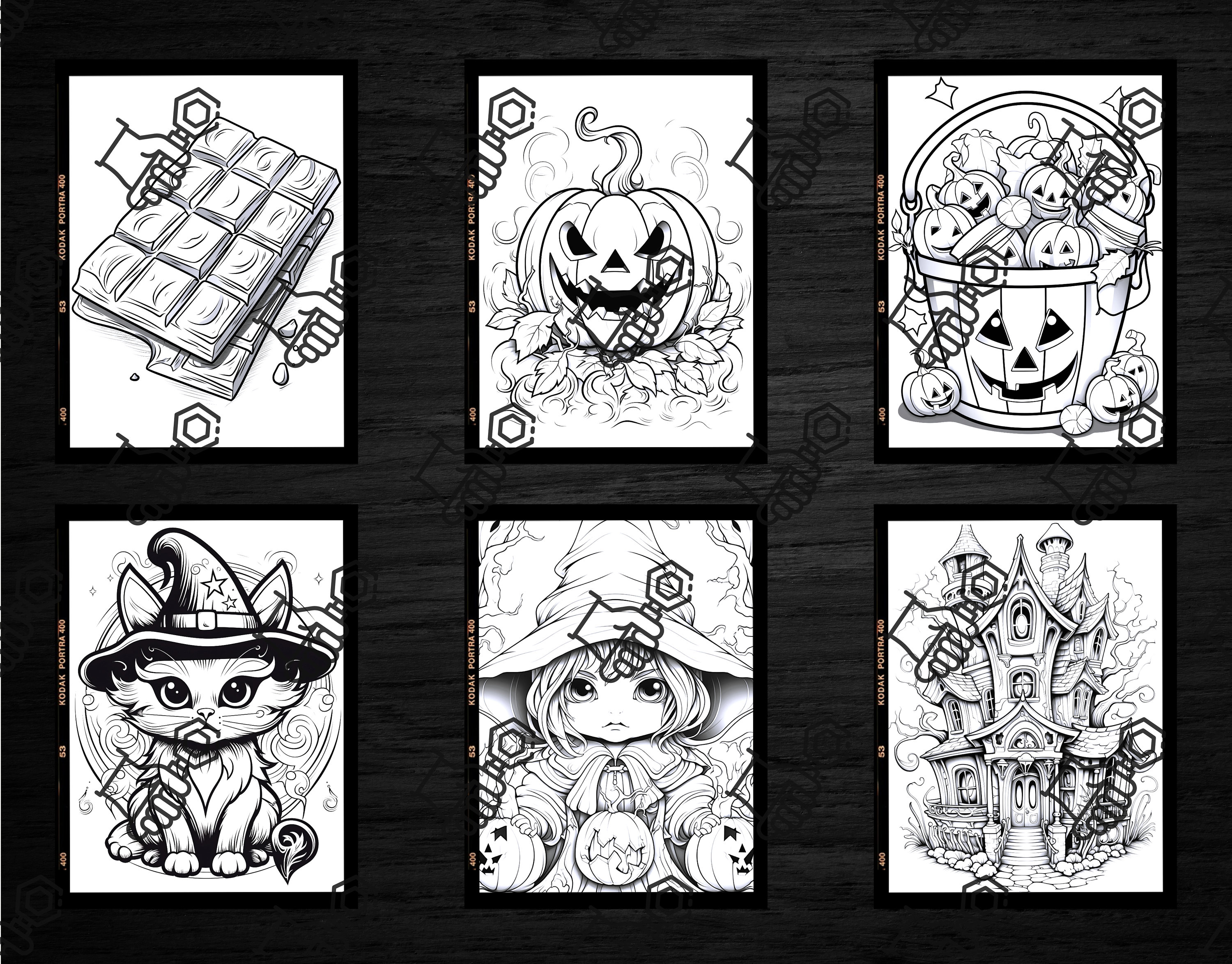 12 Halloween Coloring Page Book, Kids Adults Coloring, Instant Download ...