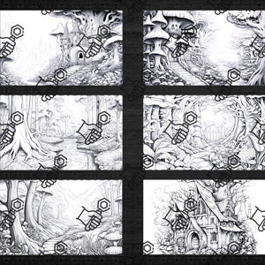 12 Mystical Forest Coloring Page Book, Kids Adults Coloring, Instant ...