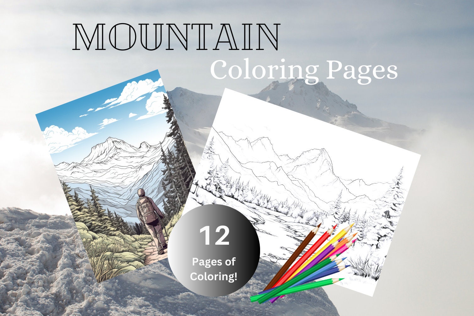 12 Mountain Coloring Page Book, Kids Adults Coloring, Instant Download ...