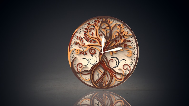 Multilayer Clock, Tree of Life for Laser Cut, SVG, Ai, Dxf, Png, Jpg ...