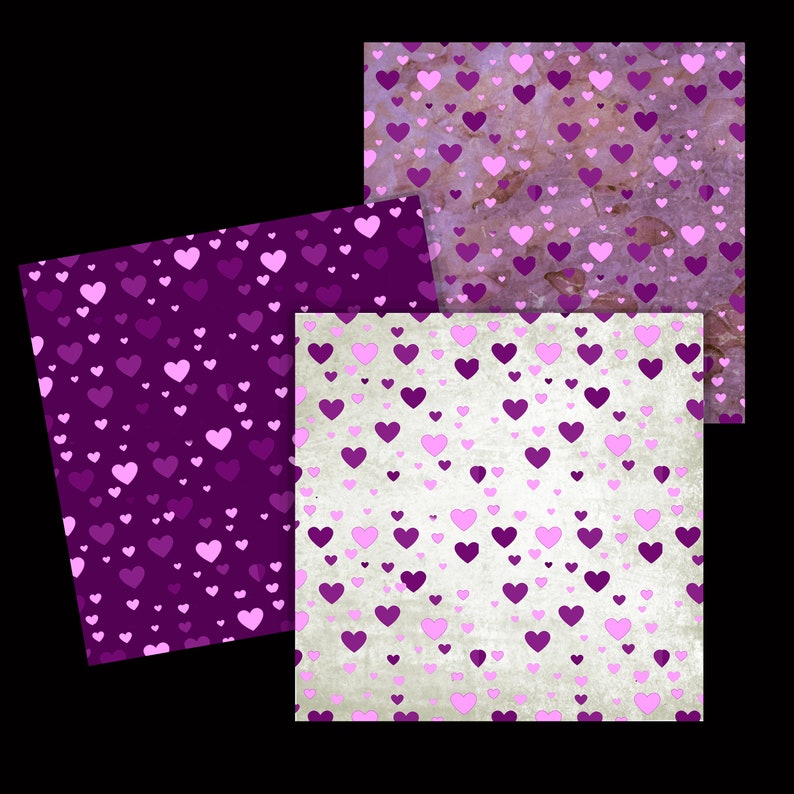 Vivid Valentines Day Digital Paper Pack of 12 Purple Hearts - Etsy
