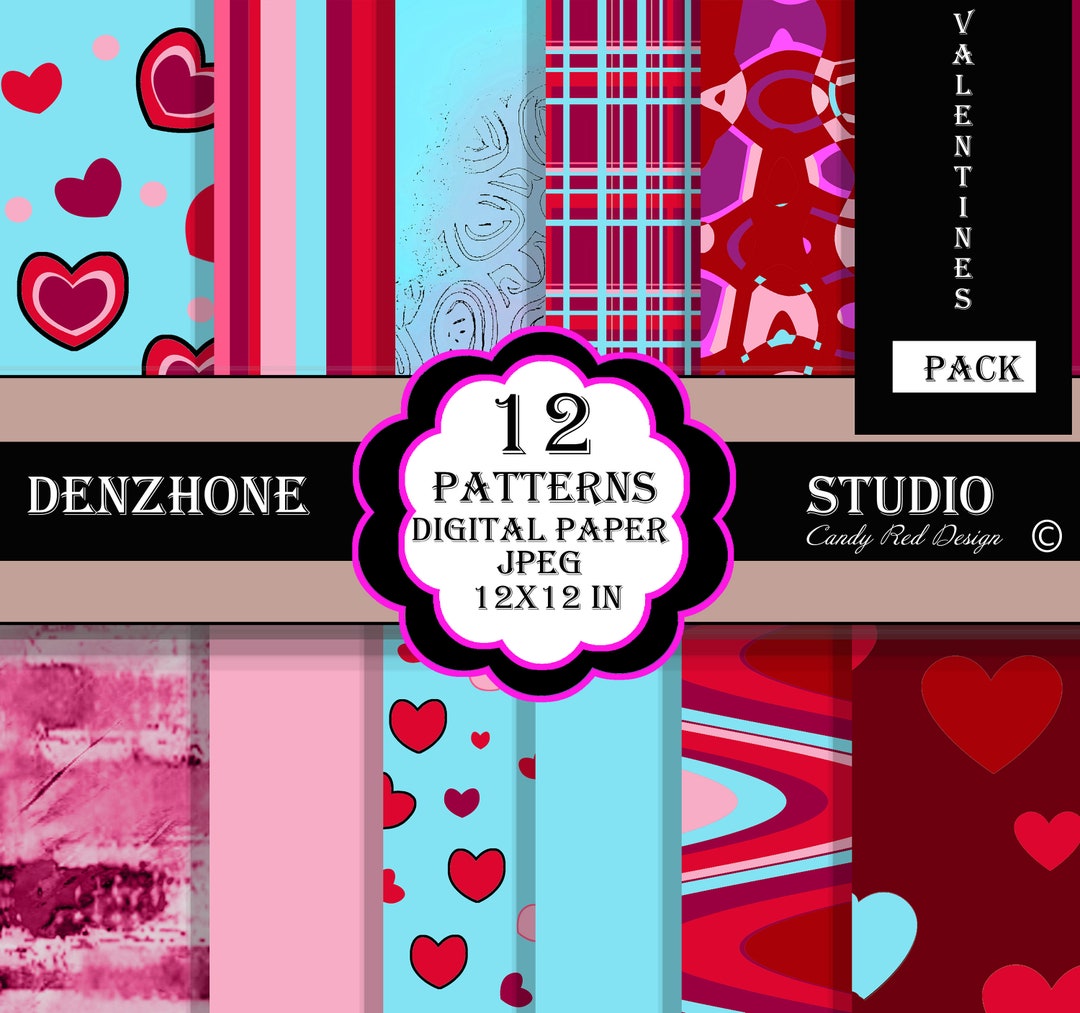Vivid Valentines Day Digital Paper Pack of 12 JPEG Red Hearts - Etsy