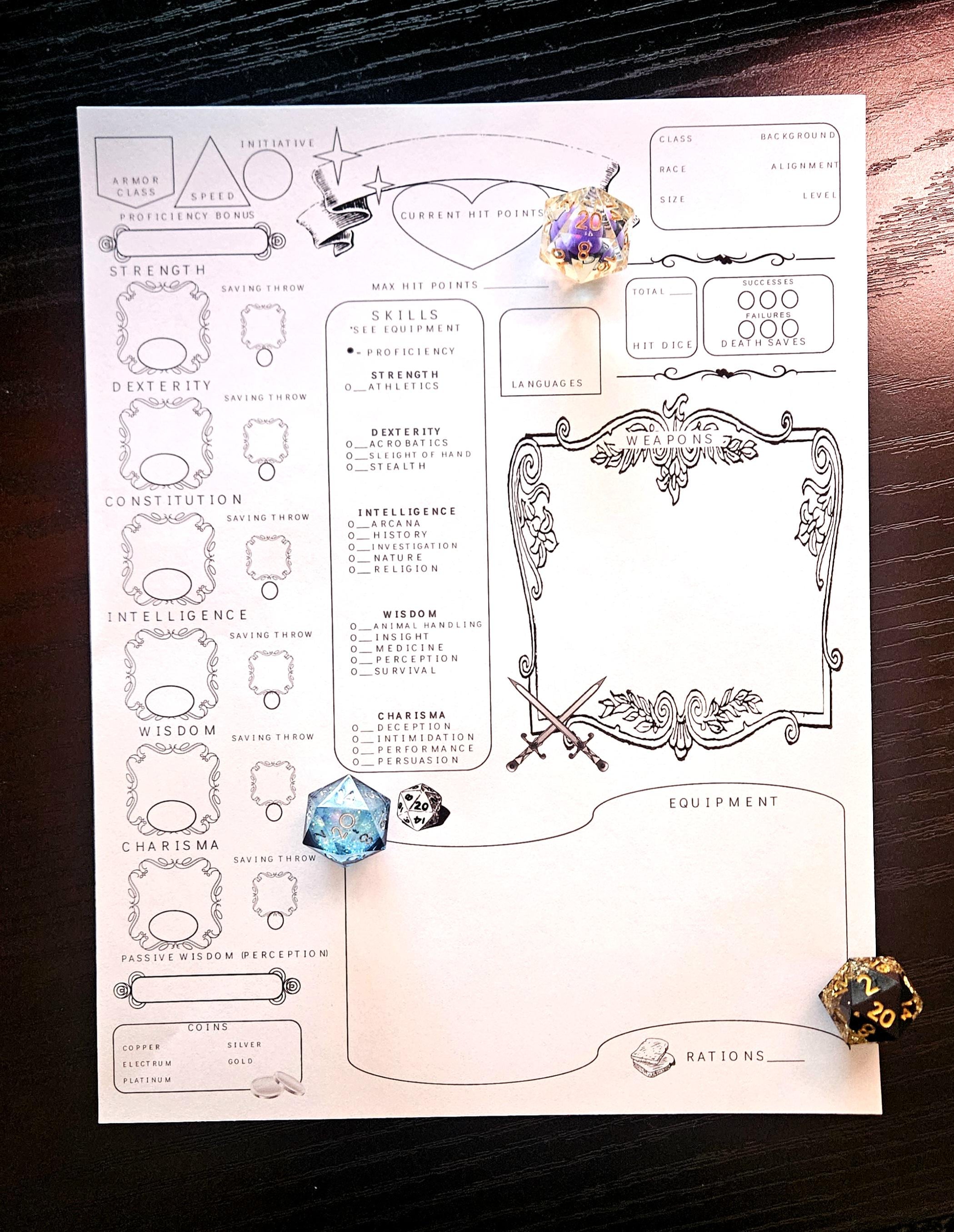 Regal Dnd Character Sheet (printable Download) - Etsy
