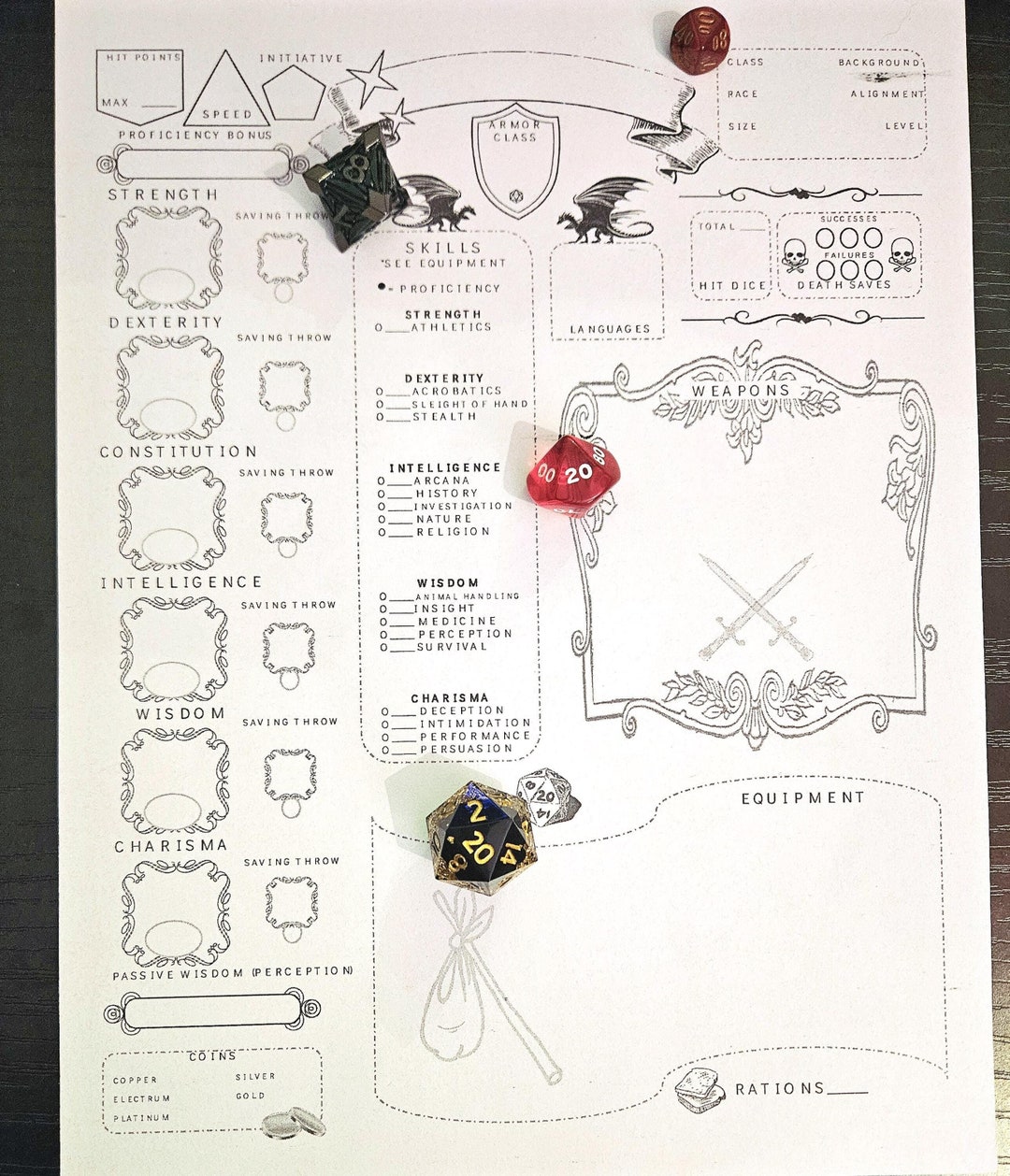 Dragon Dnd Character Sheet (printable Download) - Etsy