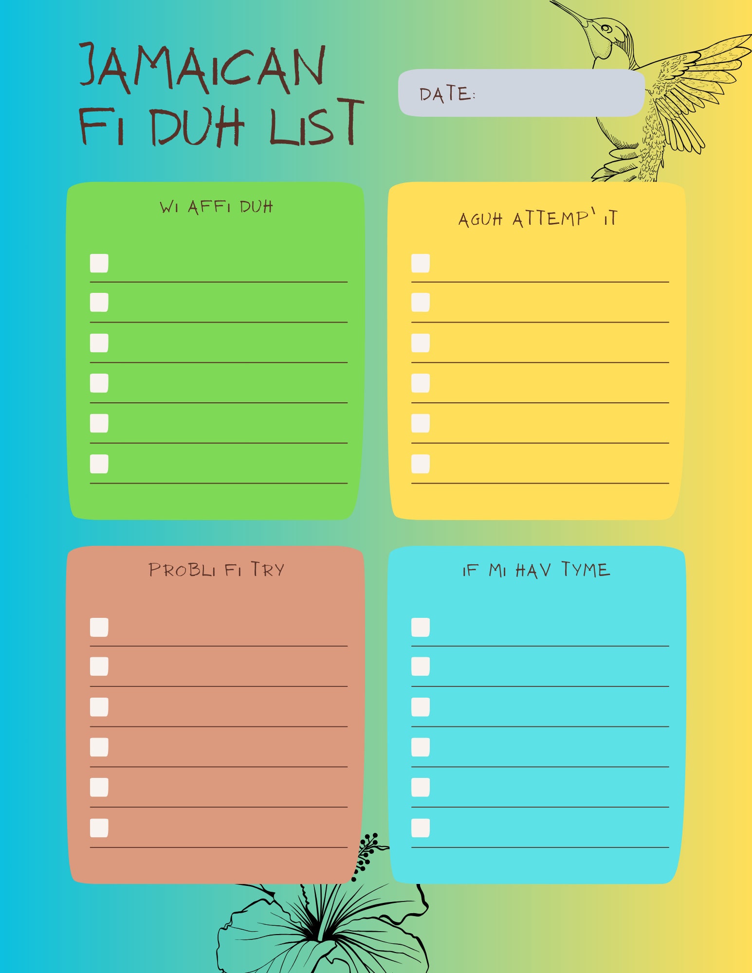 Jamaican Printable to Do List, Download List, Jamaican Daily Planner ...