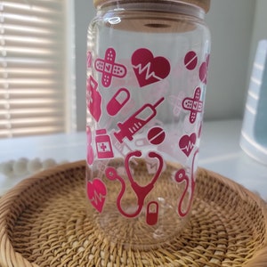 Nurse Cup, Nurse Glass Cup, Nurse 16oz Glass Cup With Lid and Straw ...