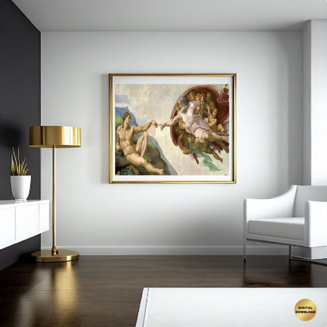 Michelangelo: the Creation of Adam Extremely Rare Print, Drawing Circa ...