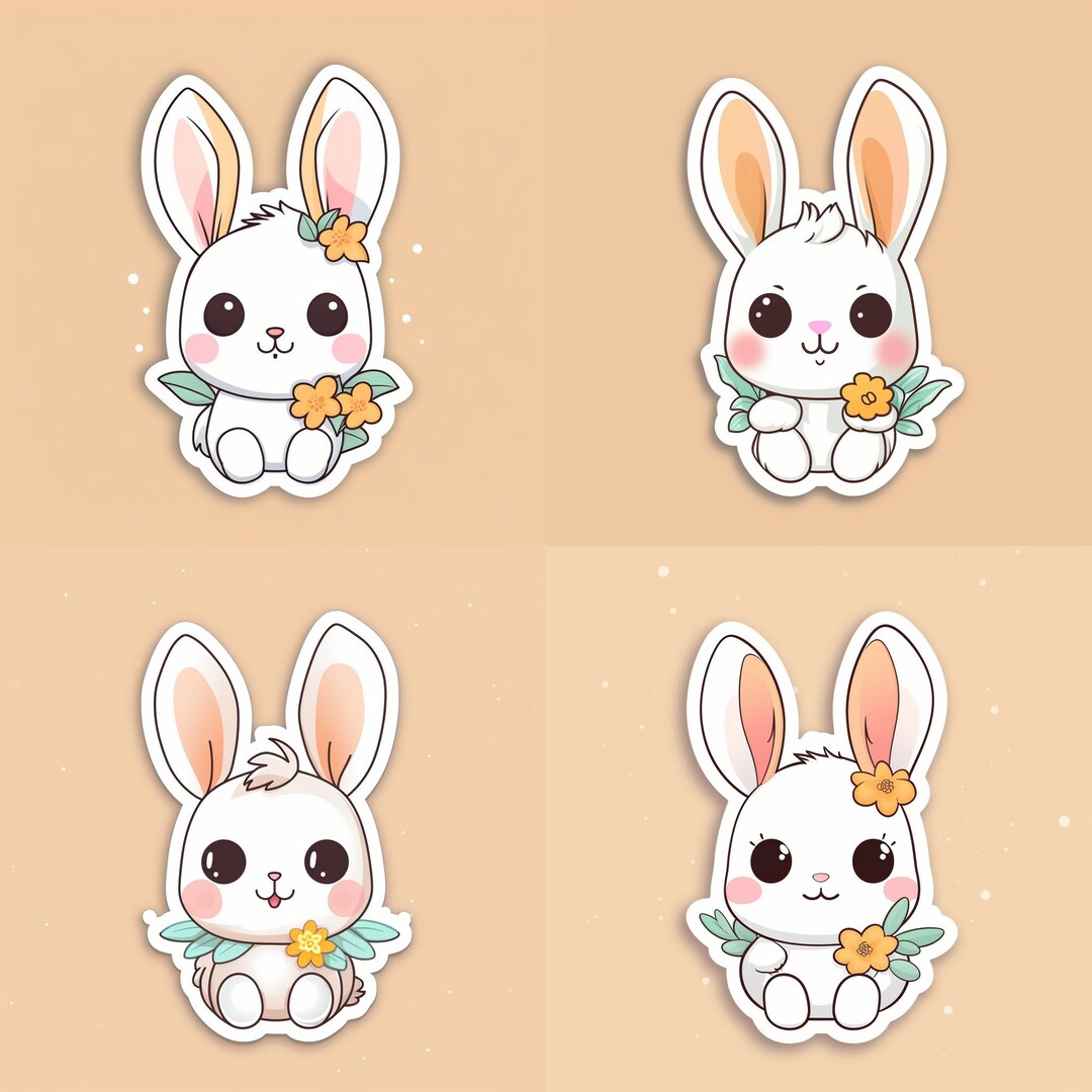 Cute Bunny Stickers | Fun Stickers | Pack of 4 | Adorable | Waterproof ...