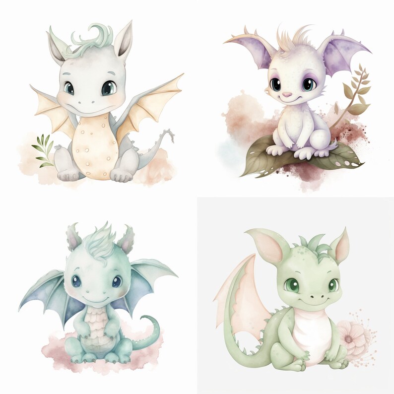 Cute Baby Dragons 12 High Quality Pngs Artwork, Baby Shower, Watercolor ...