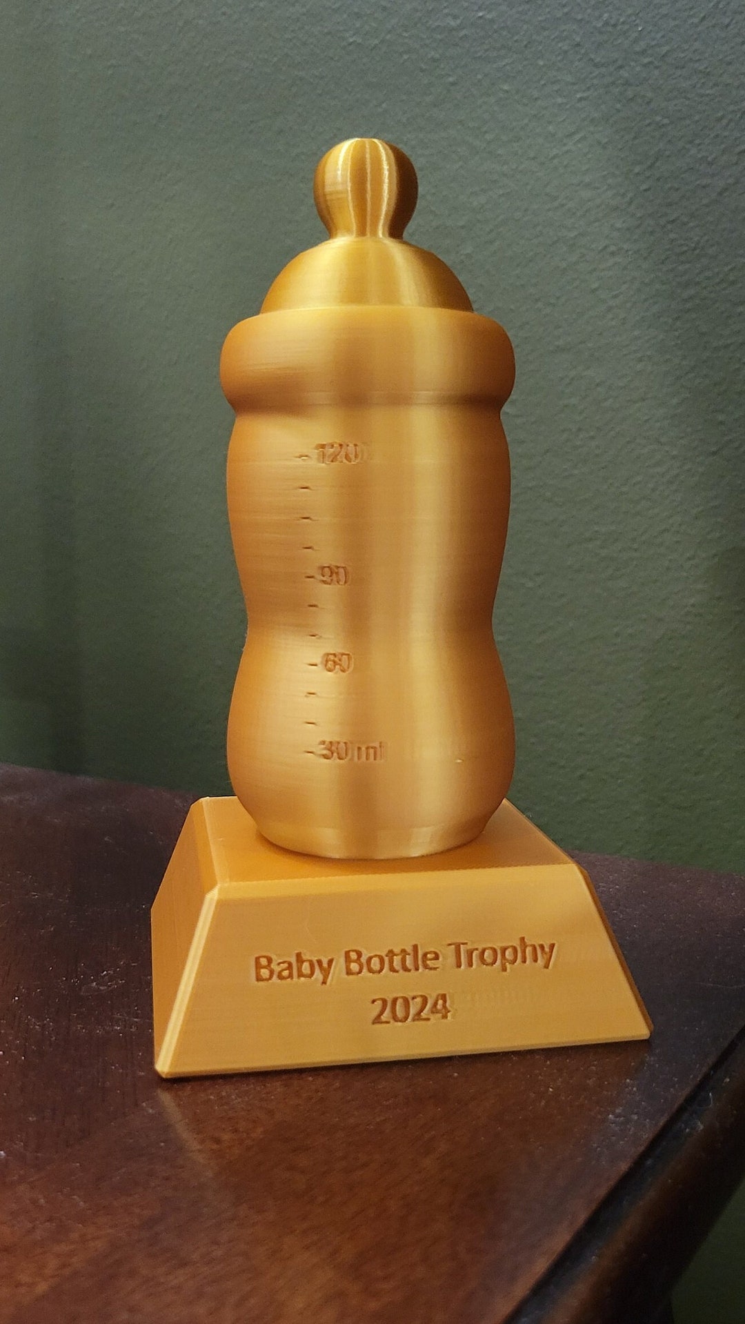 Baby Bottle Trophy 3D Printed Gold Silk PLA Baby Shower & Newborn Gift ...