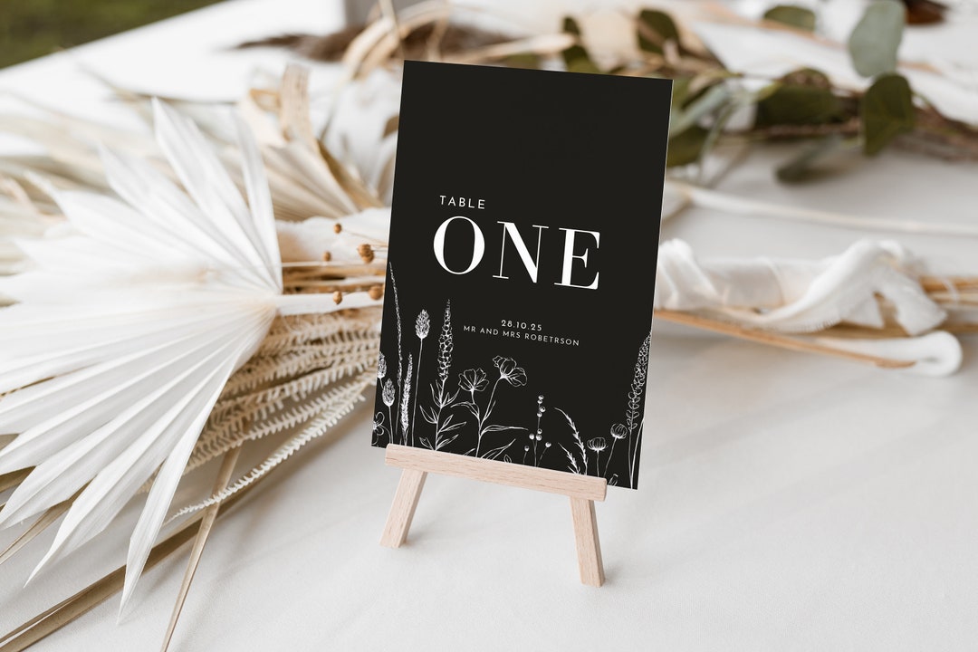 Printable Black and White Floral Wedding Table Number/ Canva Template ...
