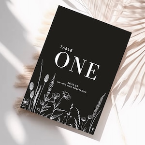 Printable Black and White Floral Wedding Table Number/ Canva Template ...