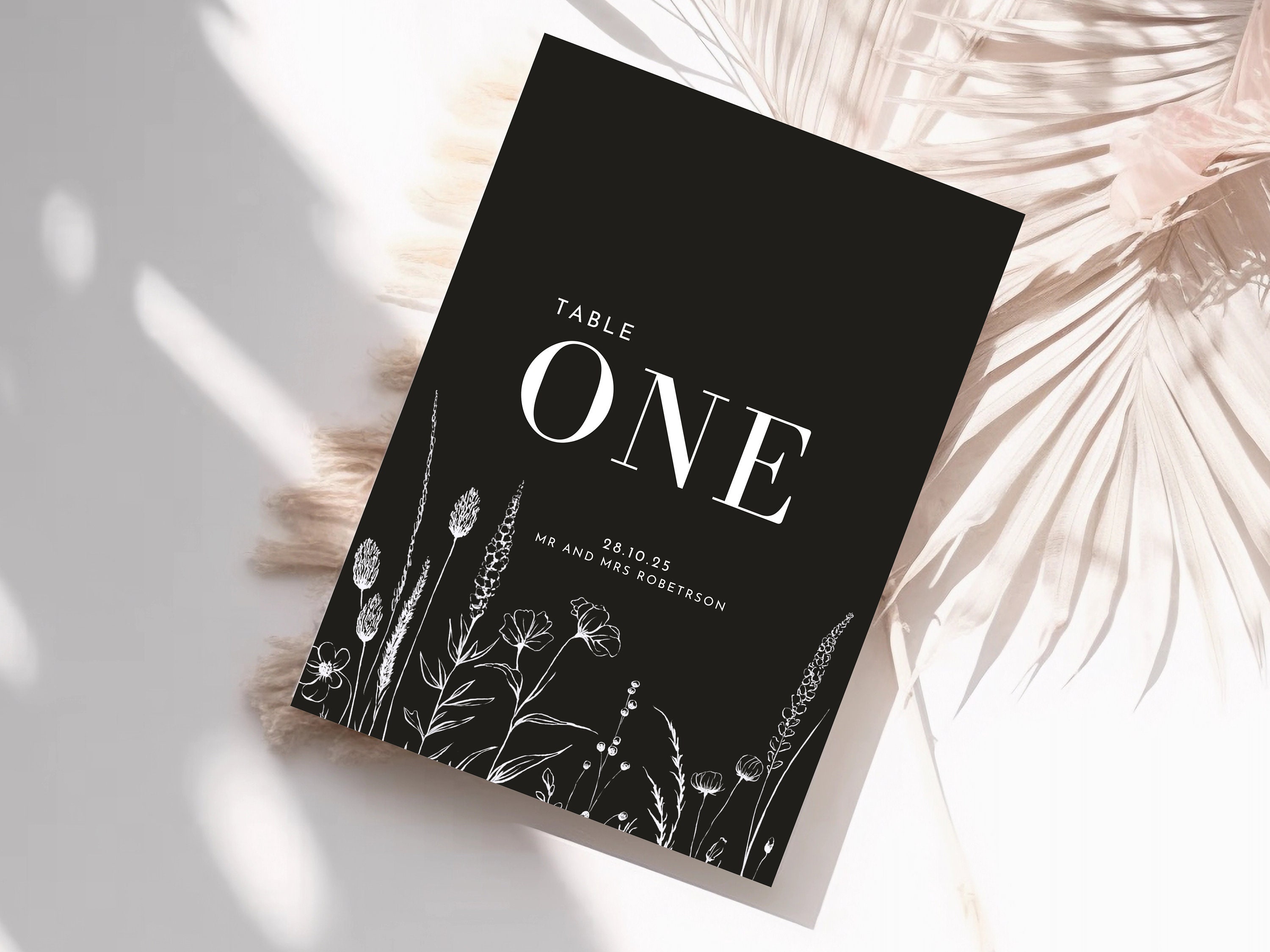Printable Black and White Floral Wedding Table Number/ Canva Template ...