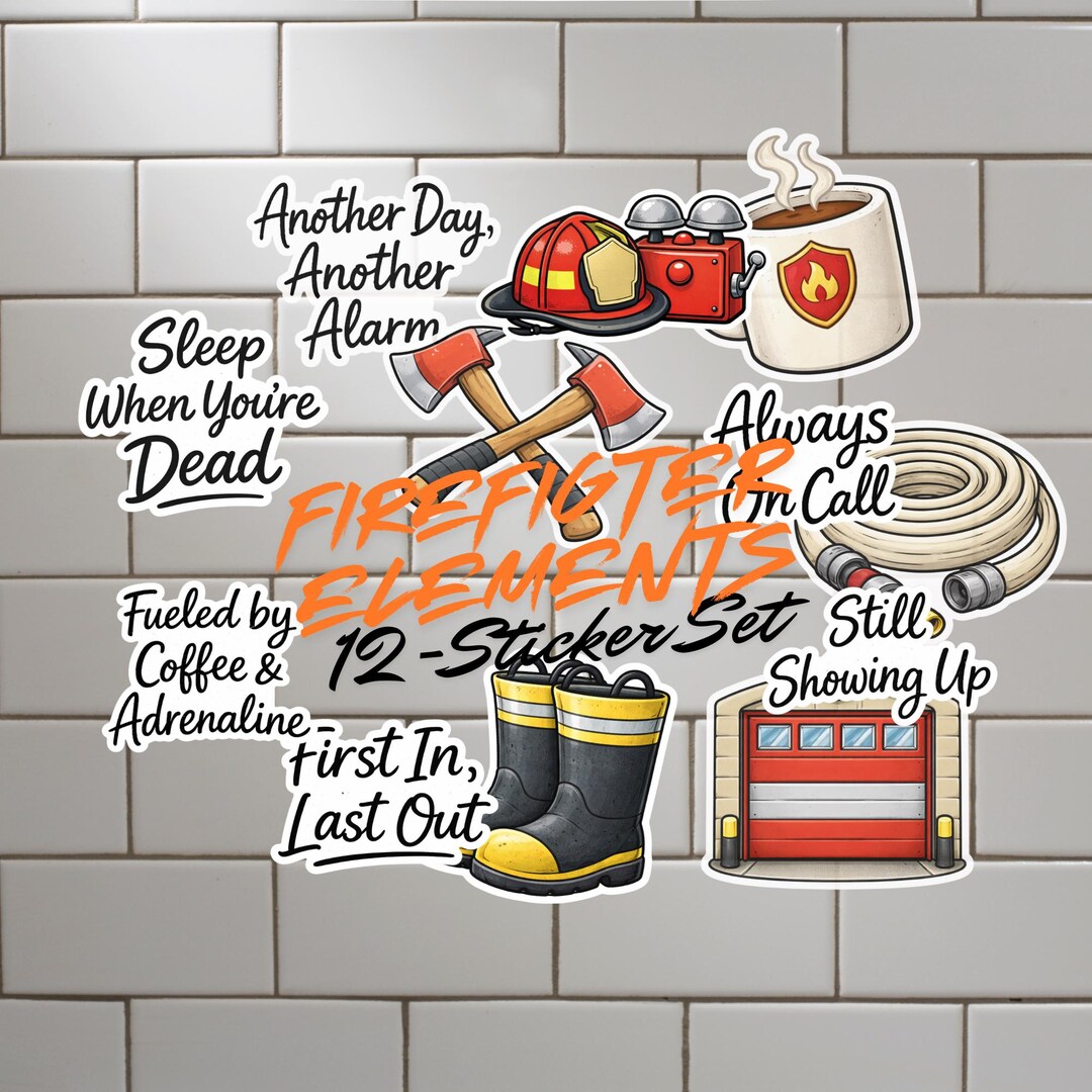 Firefighter Vinyl Stickers, Element Decals, First Responder (12-piece ...