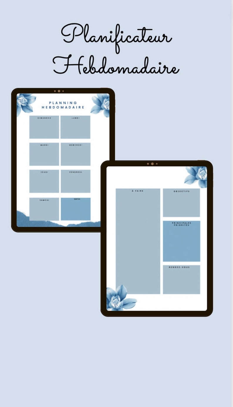 Digital Planner French Planner Undated in Blue: Annual/monthly/weekly ...