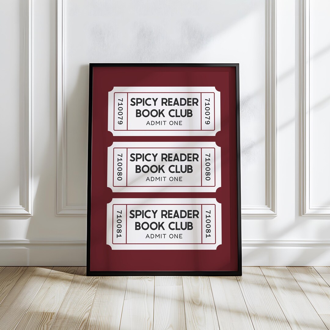 Spicy Reader Book Club Ticket Print Red, Book Club Ticket Wall Art Pink ...