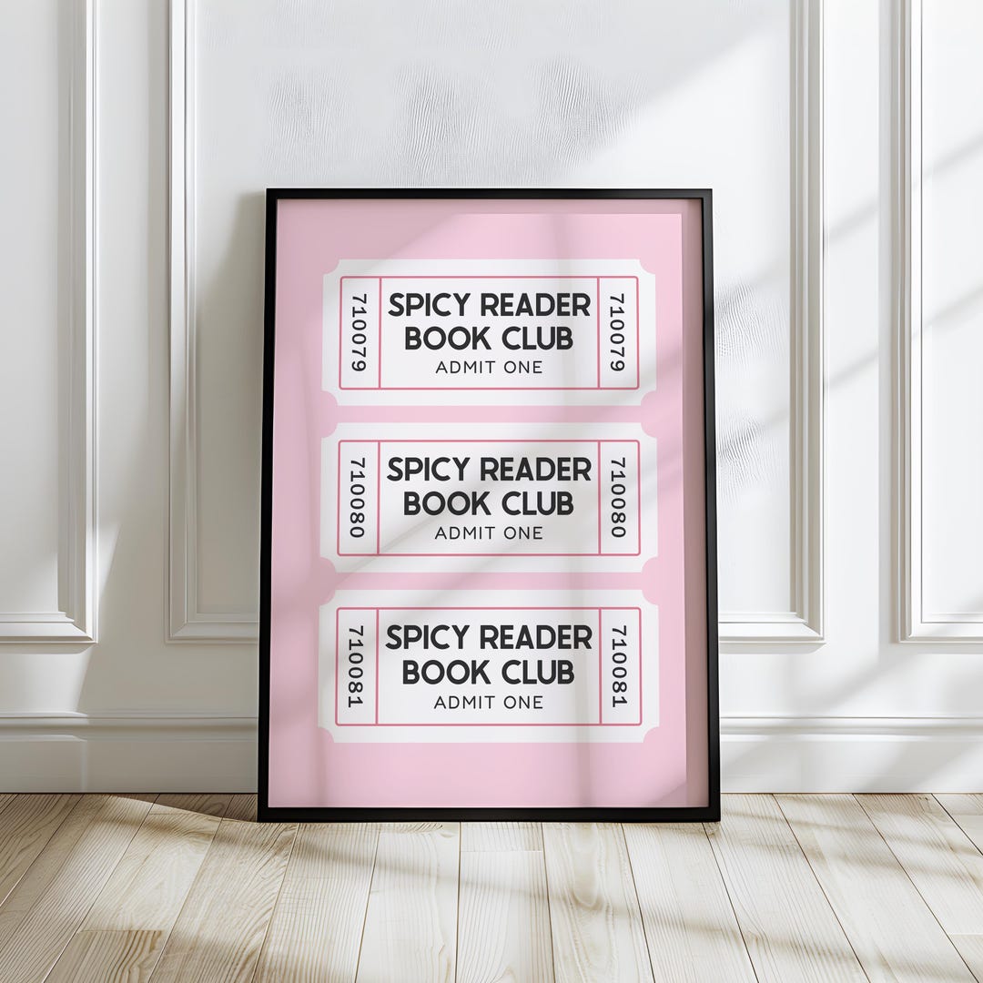 Spicy Reader Book Club Ticket Poster Pink, Book Club Ticket Wall Art ...