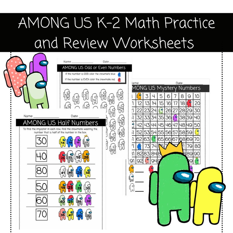 Among Us Printable K-1 Math Worksheets. Among Us Digital Download ...