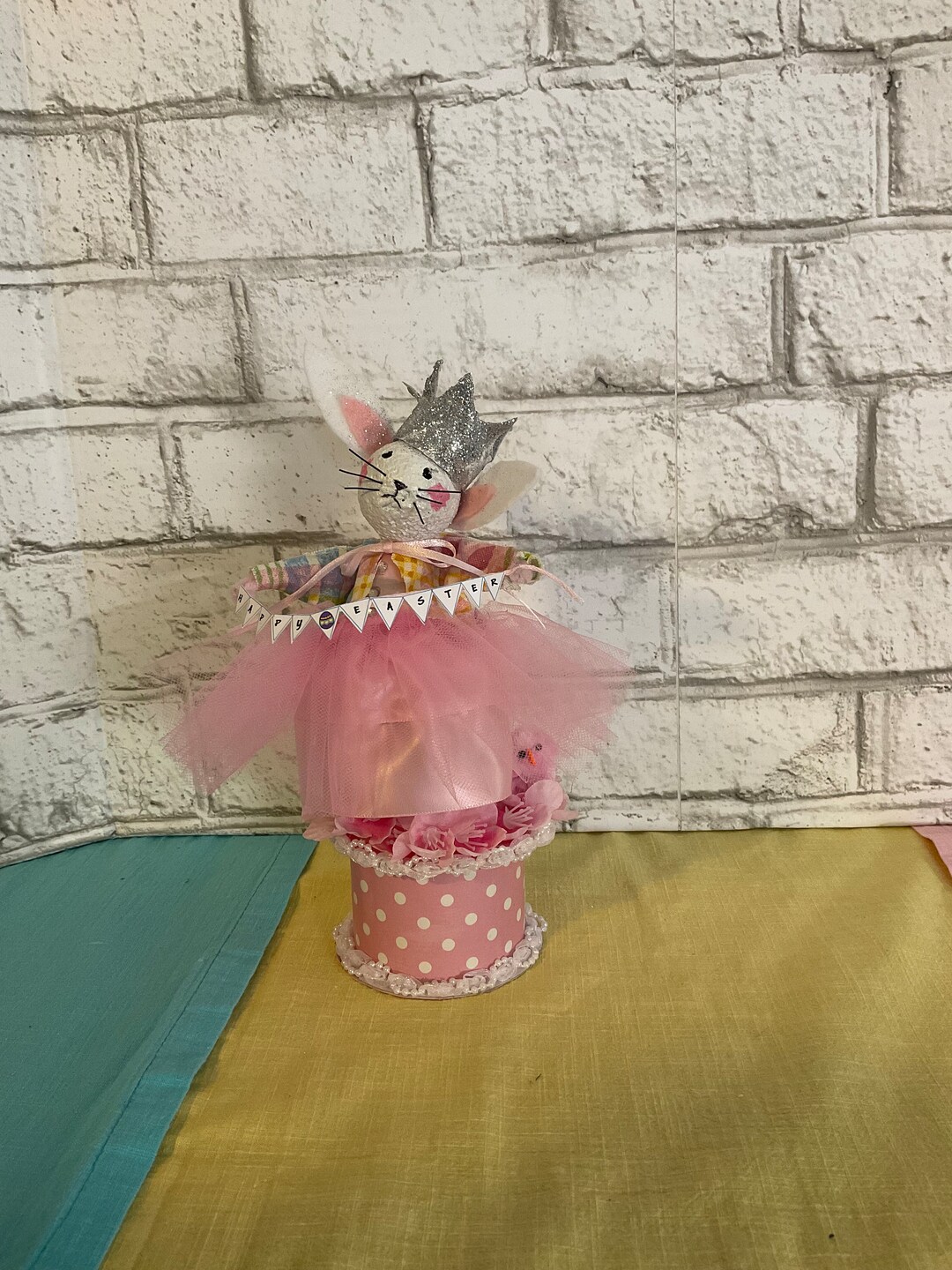 Easter Bunny/princess Bunny With Crown/white and Pink Chenille Bunny ...