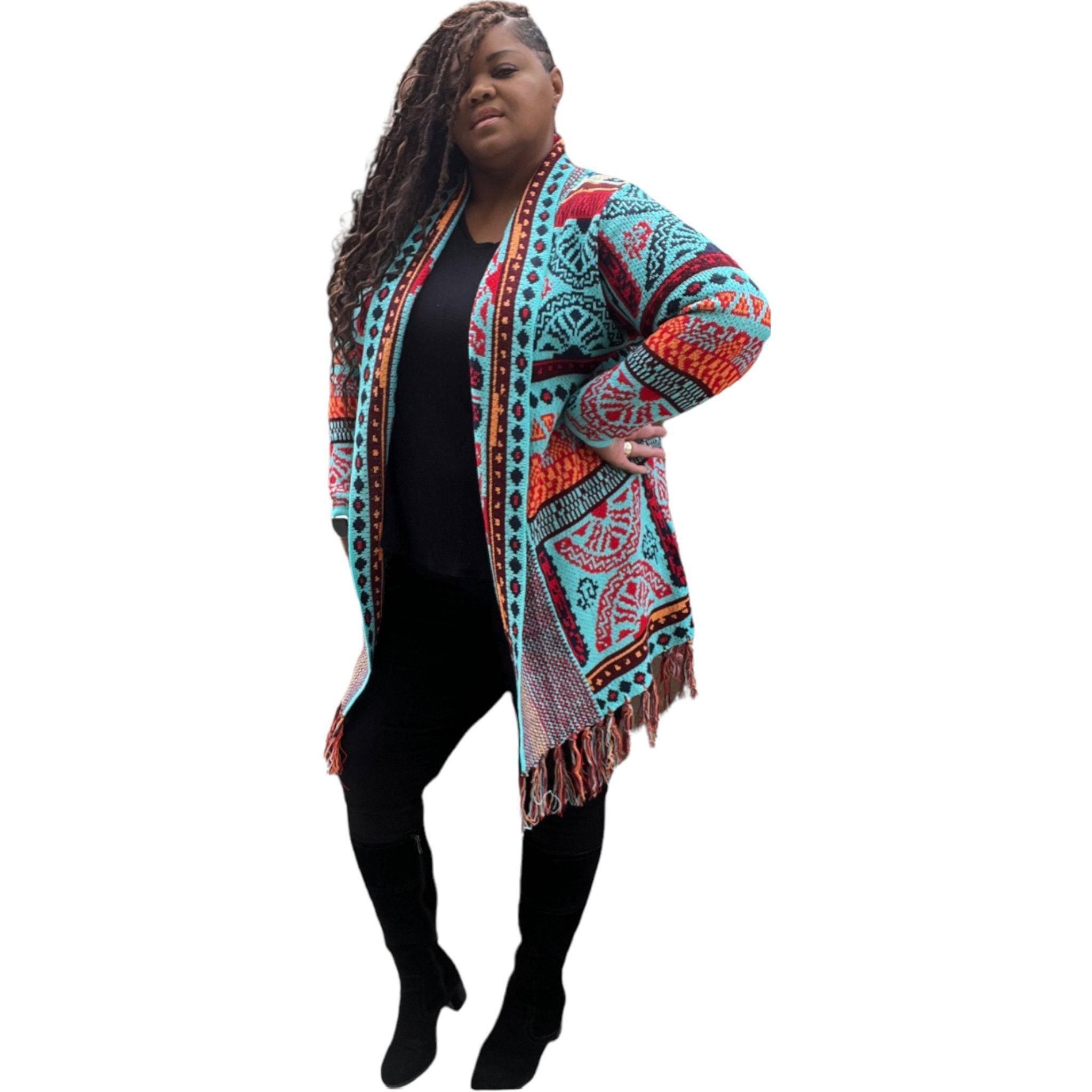 Plus Size Turquoise Tribal Cardigan - Etsy