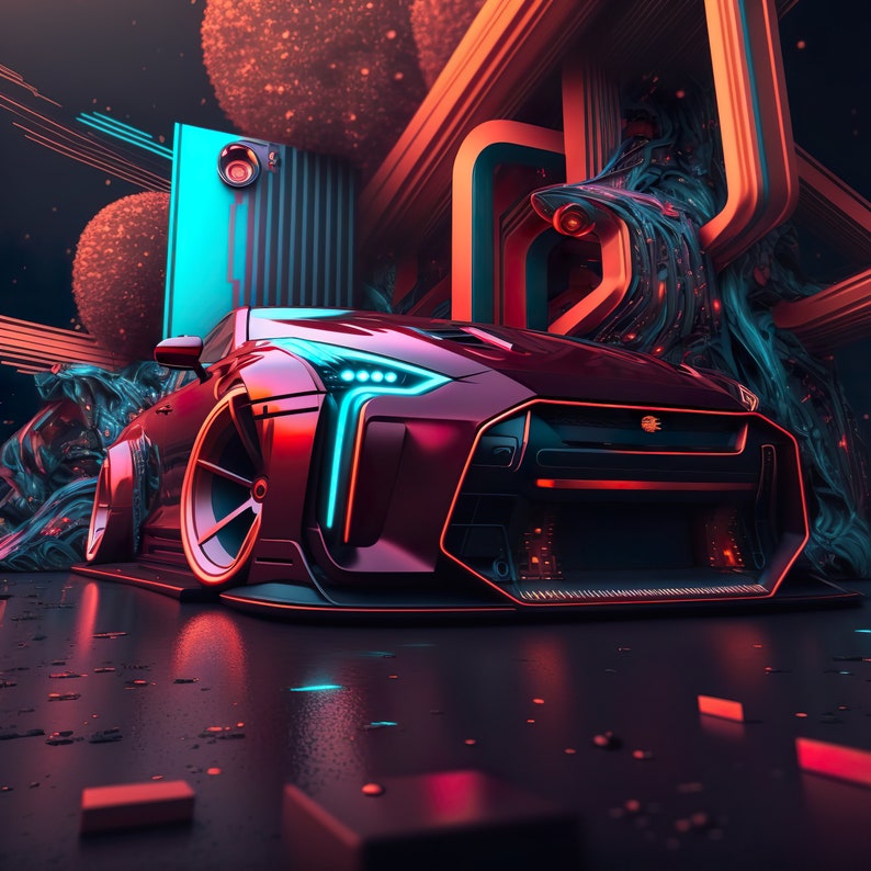 Nissan GTR Cyber Neon Digital Print - Etsy
