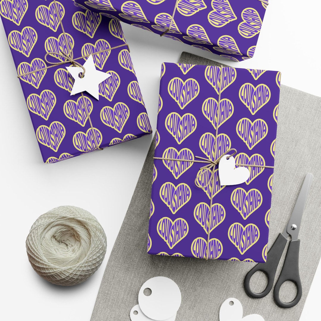 Louisiana Love Purple and Gold LSU Tigers Colored Gift Wrap, College ...