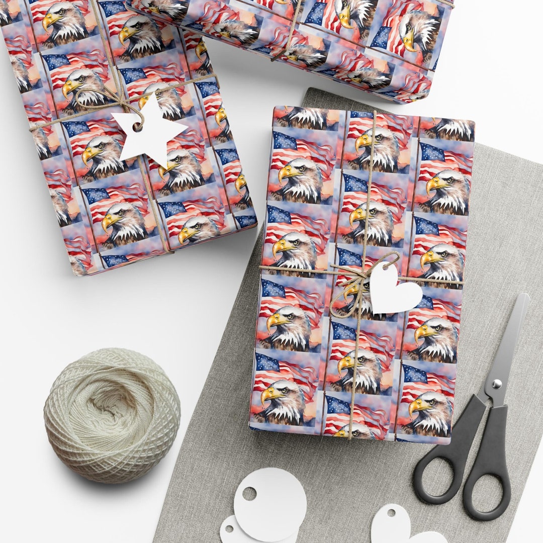 Patriotic American Flag, Bald Eagle Gift Wrapping Paper - Etsy