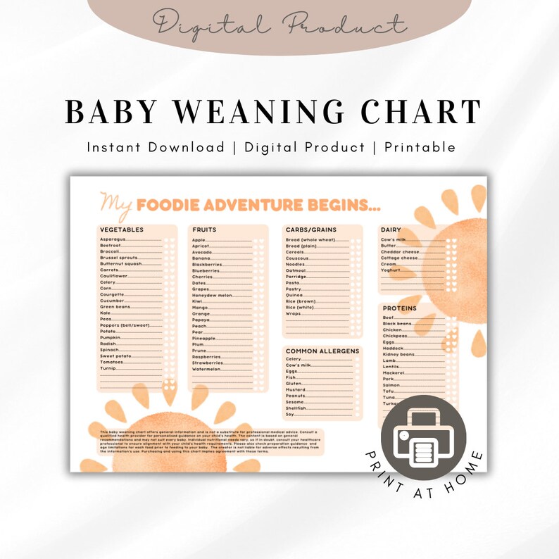 Baby Weaning Chart Sunshine Design Printable Product Baby Lead Weaning ...