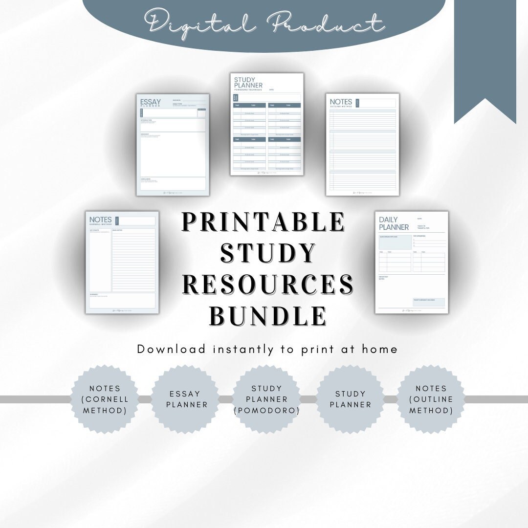 Study Resources Bundle | Blue | A4 PRINTABLE | Study Supplies ...