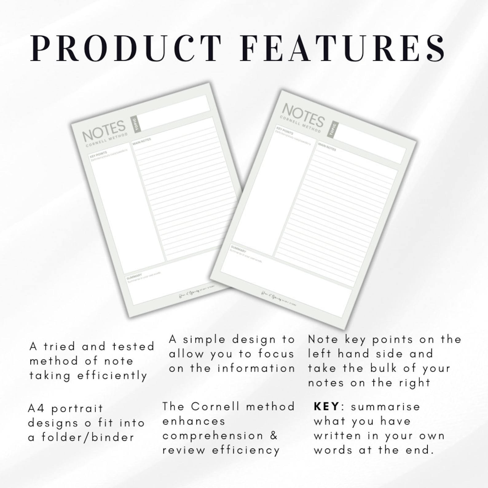 Student Note Taking | Cornell Method | Study Resource | A4 PRINTABLE ...