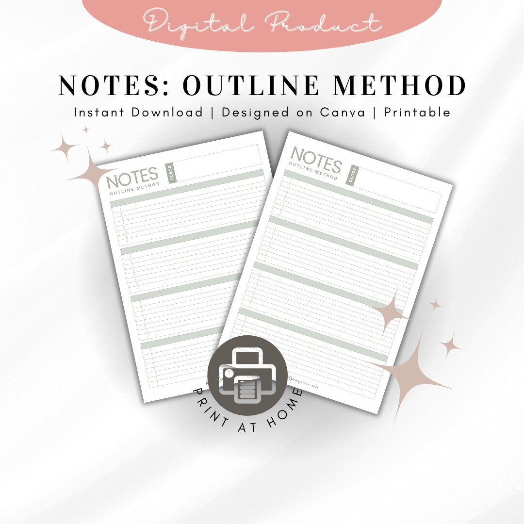 Student Note Taking | Outline Method | Study Resource | A4 PRINTABLE ...