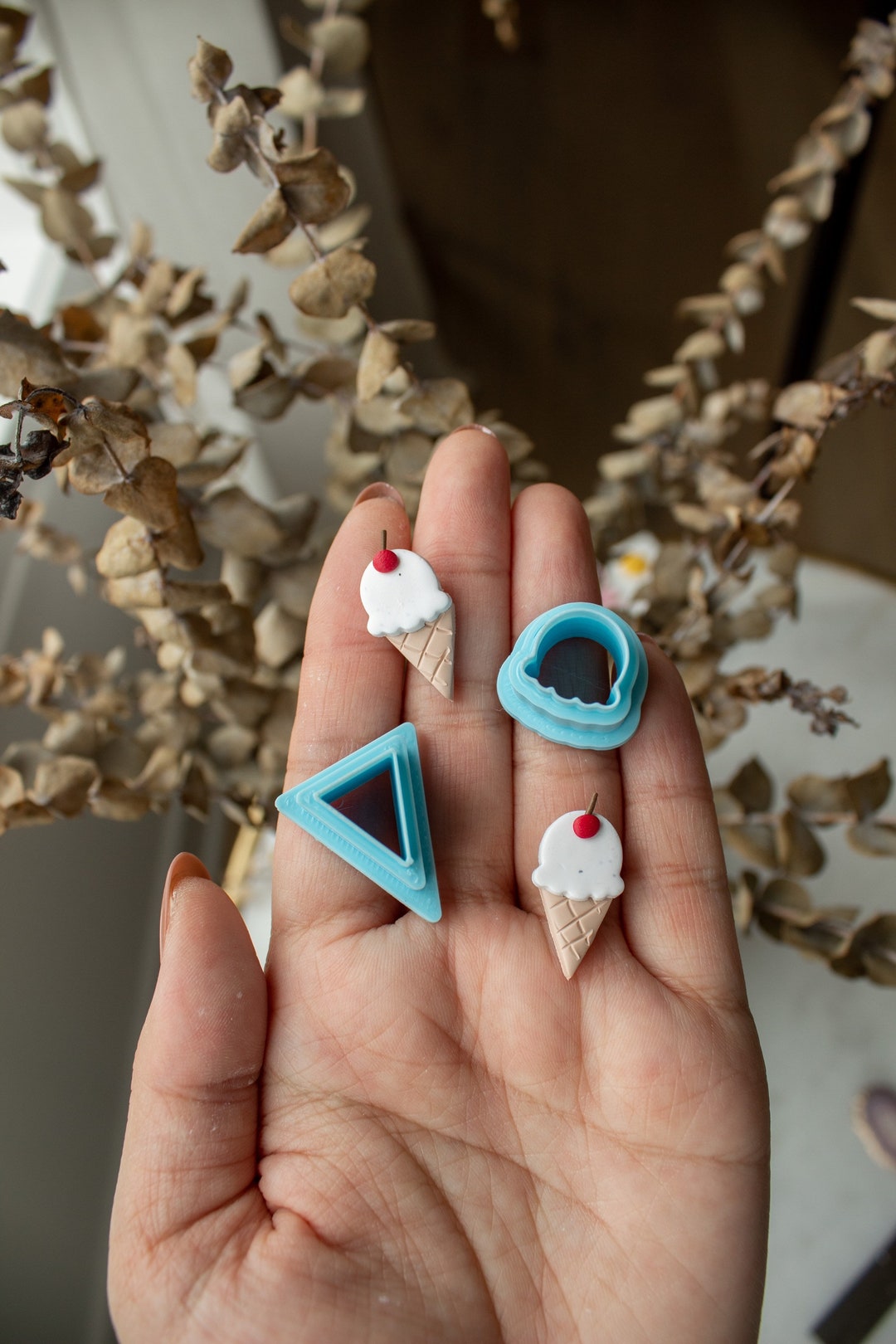 Ice Cream Cone Set Polymer Clay Cutter | Polymer Clay Stud, Summer Clay ...