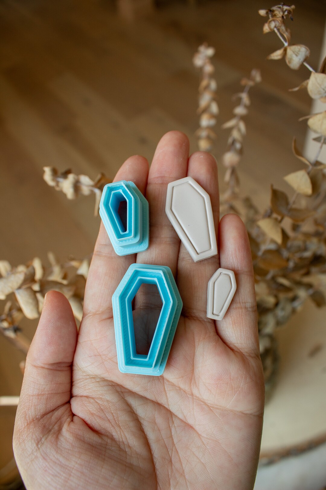 Coffin Embossed Clay Cutter Dangle | Bordered Coffin Halloween Fall ...