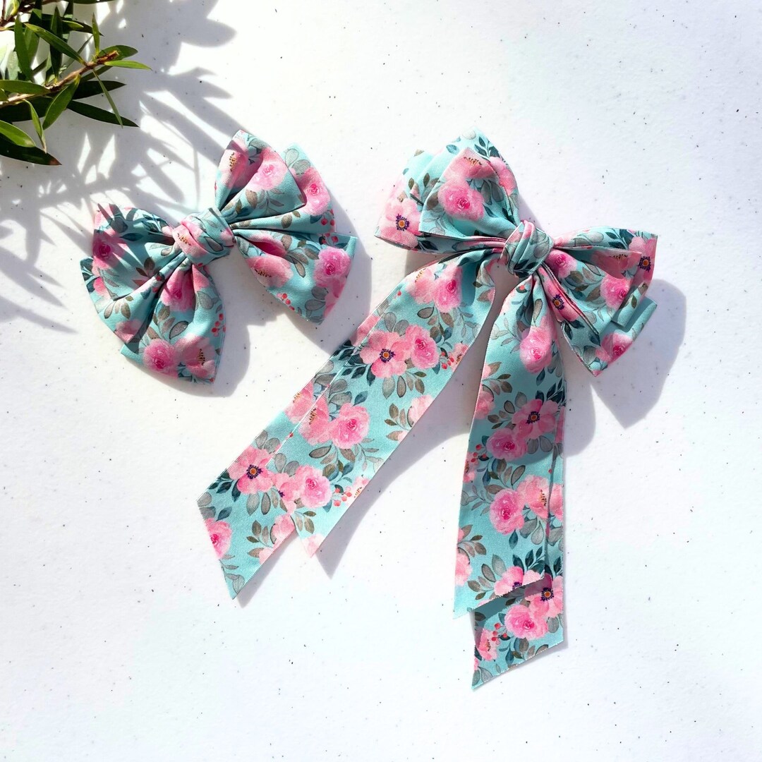 Rose Hair Bow Ribbon Hair Bow Hair Bow With Tail Handmade Accessories ...