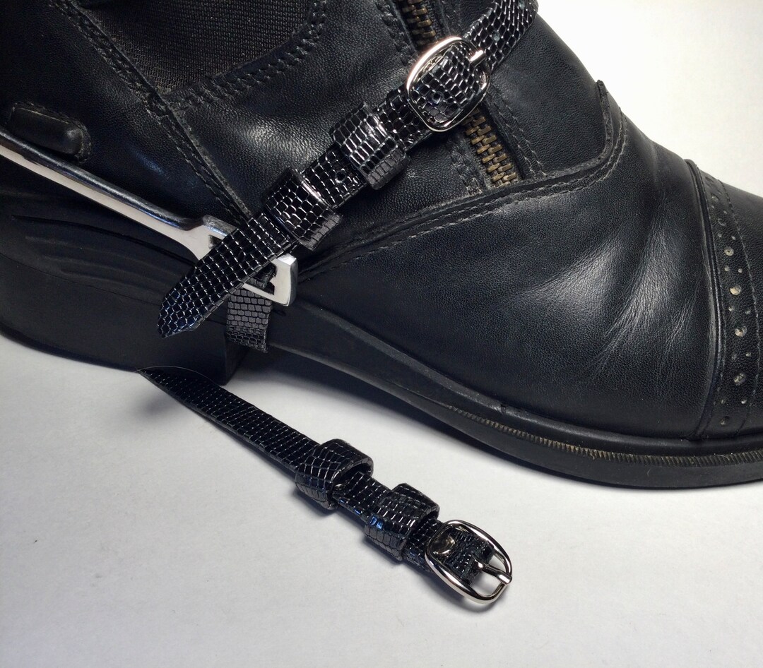 Dark Charcoal/ Black Embossed Leather Spur Straps - Etsy