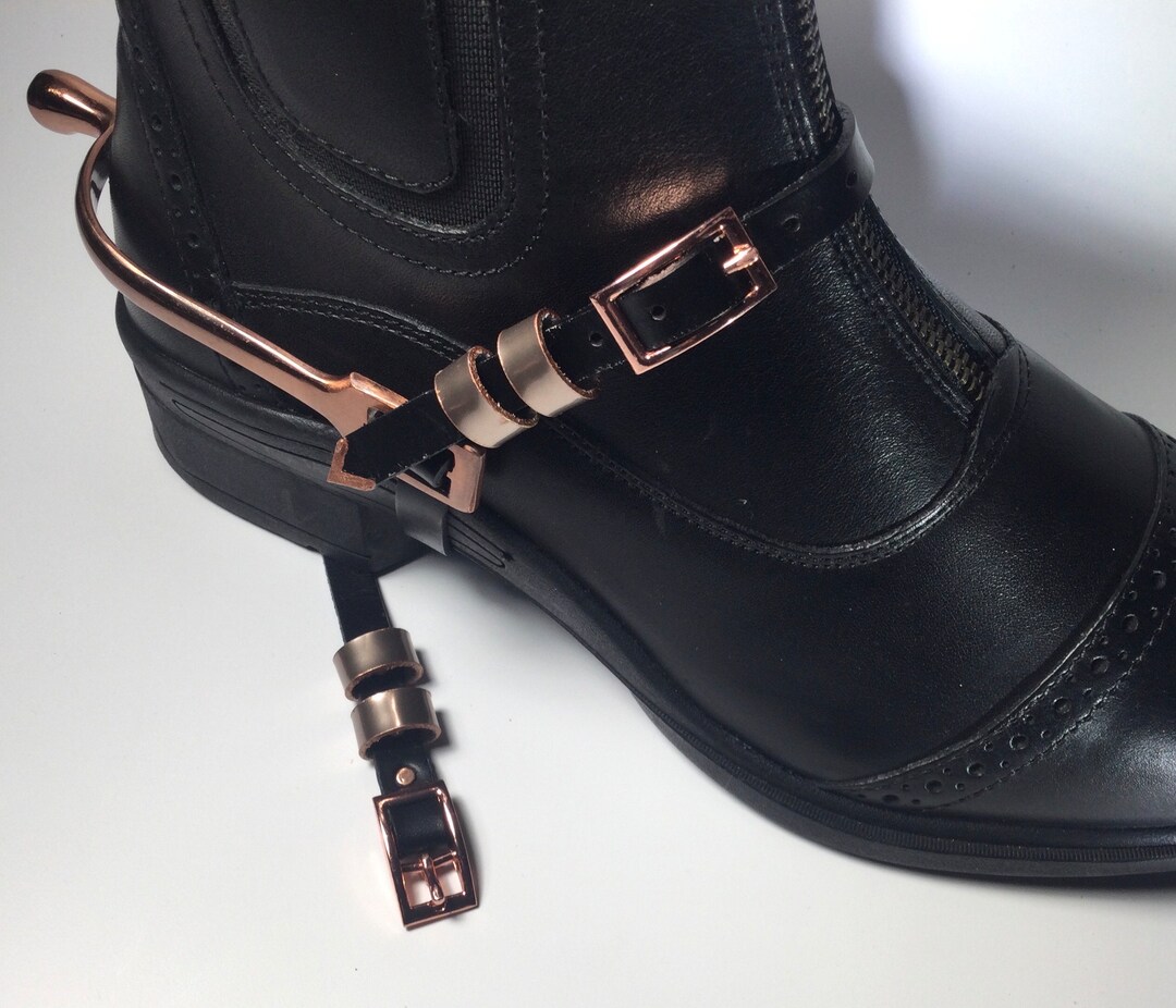 Black Leather Spur Straps W/rose Gold Keepers - Etsy