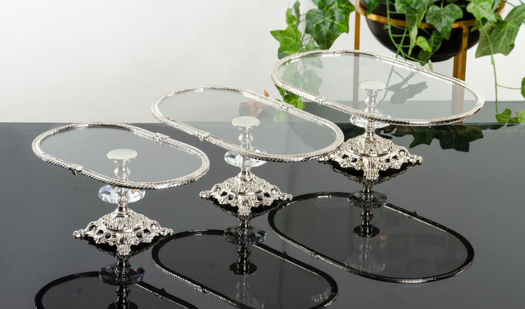 Elegant Glass Serving Tray, Gold or Silver Metal Frame - Etsy