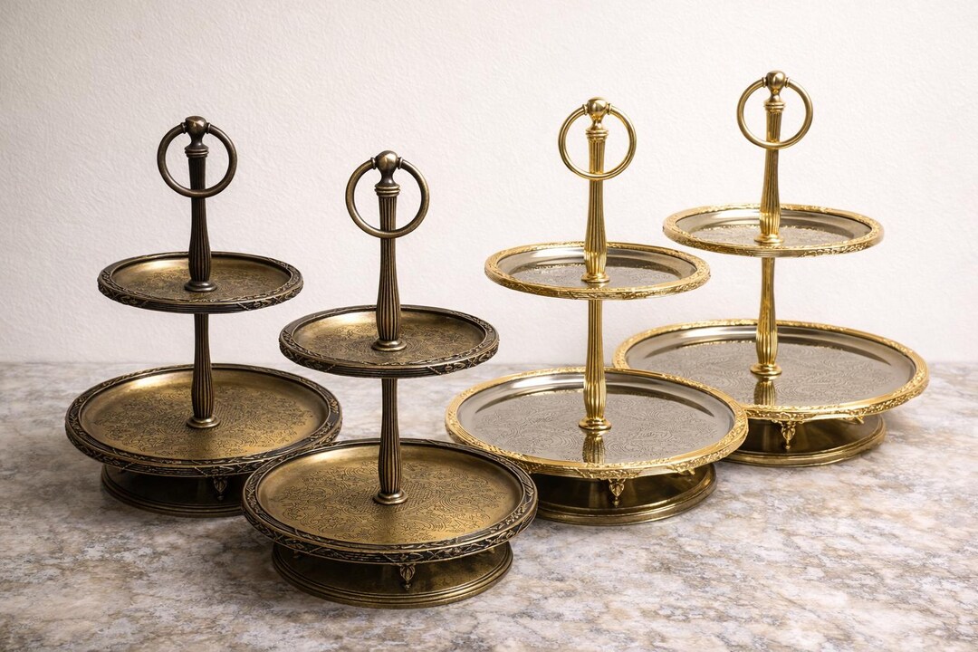 Vintage Gold Tiered Tray, 2 Tier Metal Serving Stand - Etsy
