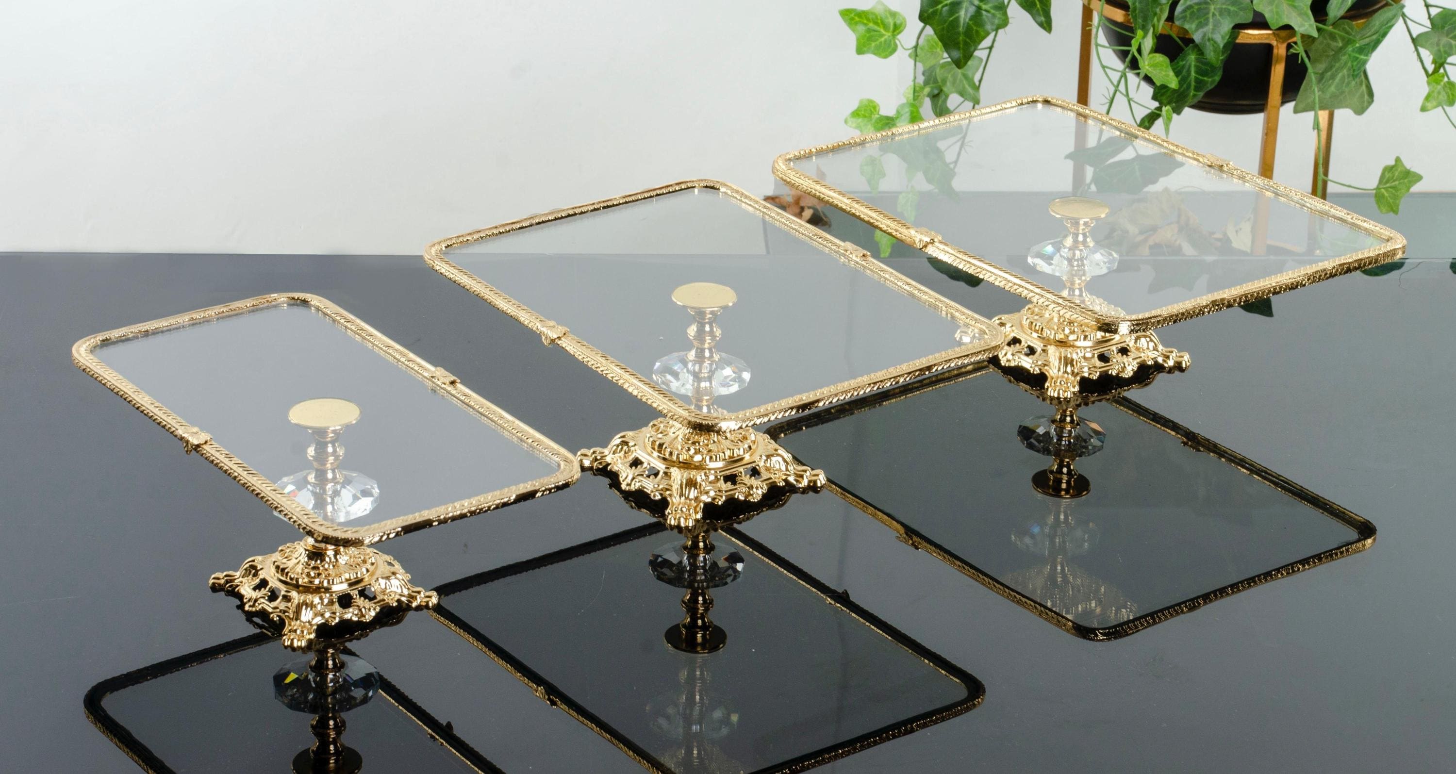 Elegant Glass Serving Tray • Gold & Silver Metal Decor - Etsy