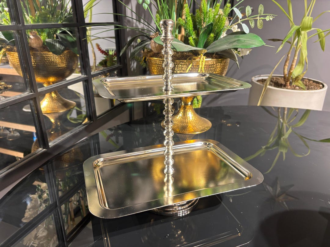 2-tier Serving Stand: Stainless Steel Plated Metal Tray, Elegant ...