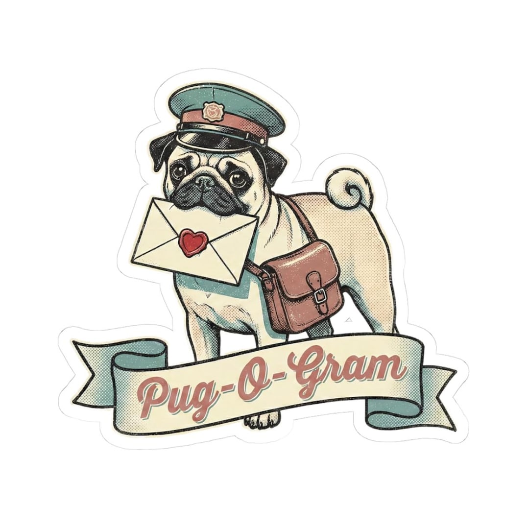 Pug-o-gram Mail Carrier Pug Sticker | Kiss-cut Dog Decal - Etsy