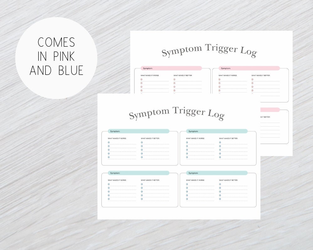 Symptom Tracker Printable, Symptom Diary, Symptom Trigger Log, Chronic ...