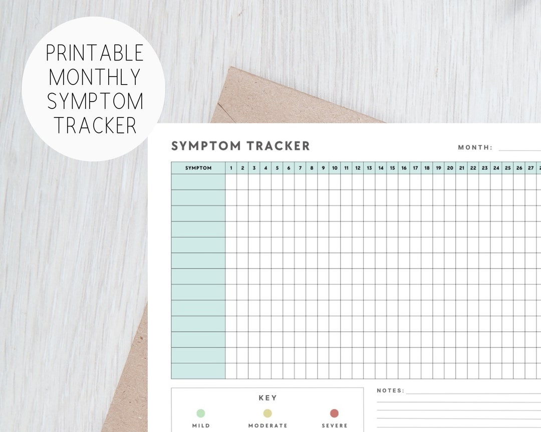 Symptom Tracker Printable, Monthly Symptom Diary, Chronic Illness ...