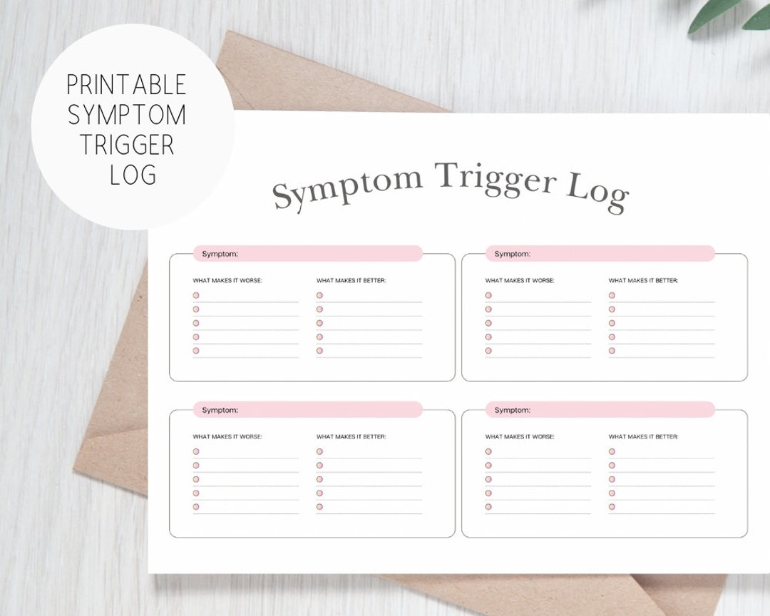 Symptom Tracker Printable, Symptom Diary, Symptom Trigger Log, Chronic ...
