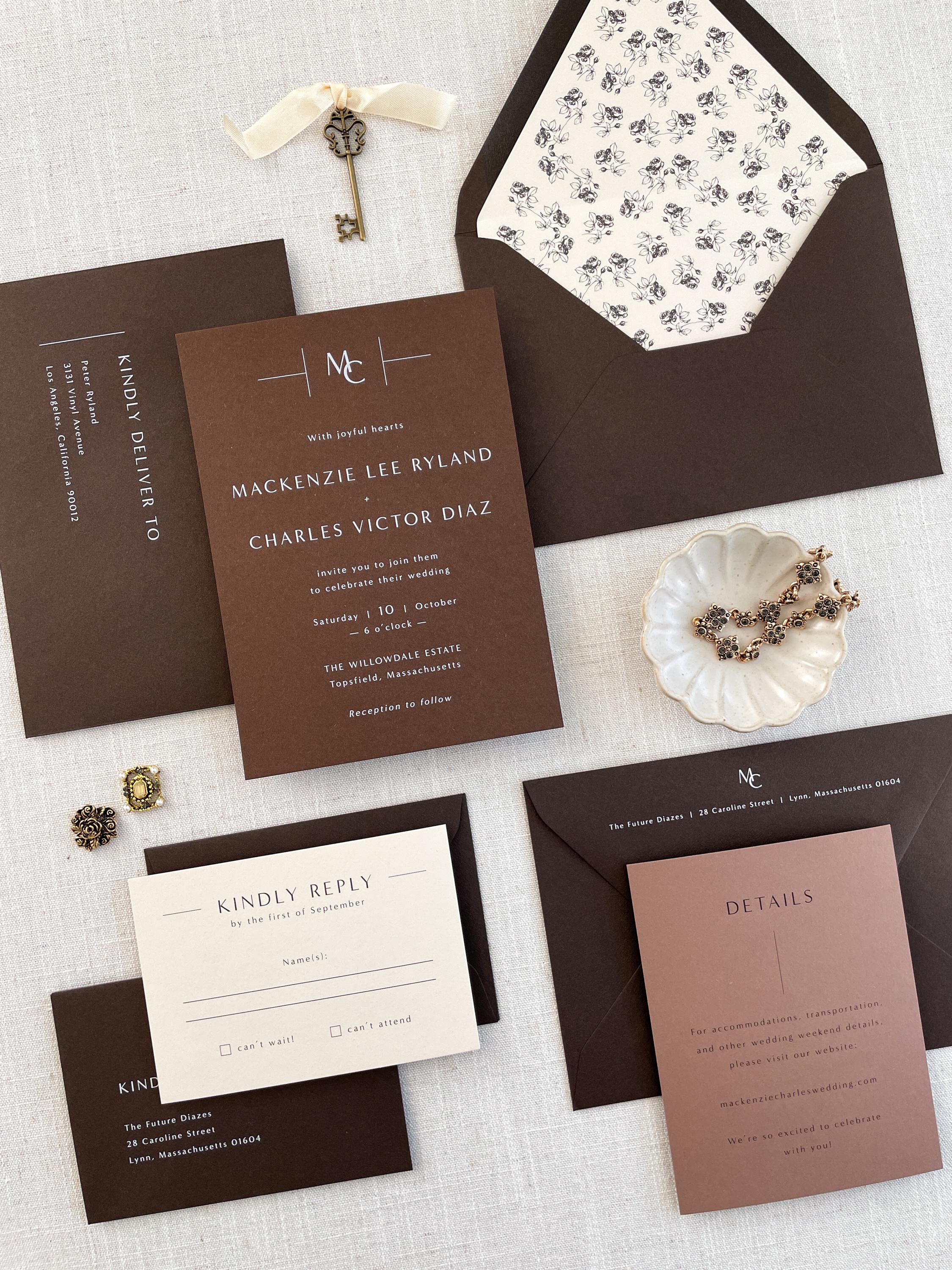 Six-piece Brown Modern Wedding Invitation Suite - Etsy