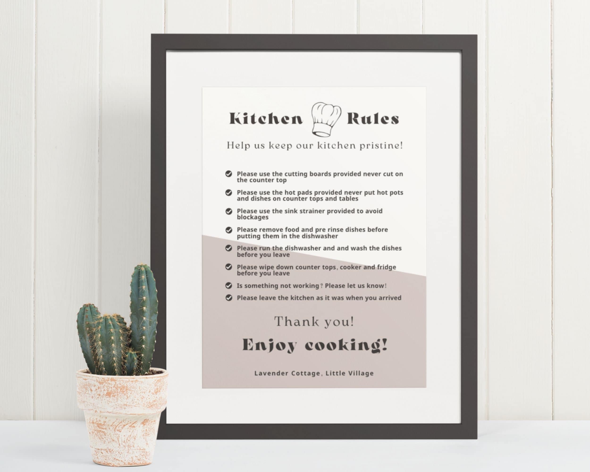 Kitchen Rules Sign for Airbnb and Vacation Rentals, Kitchen Rules Poster, Editable Canva ...