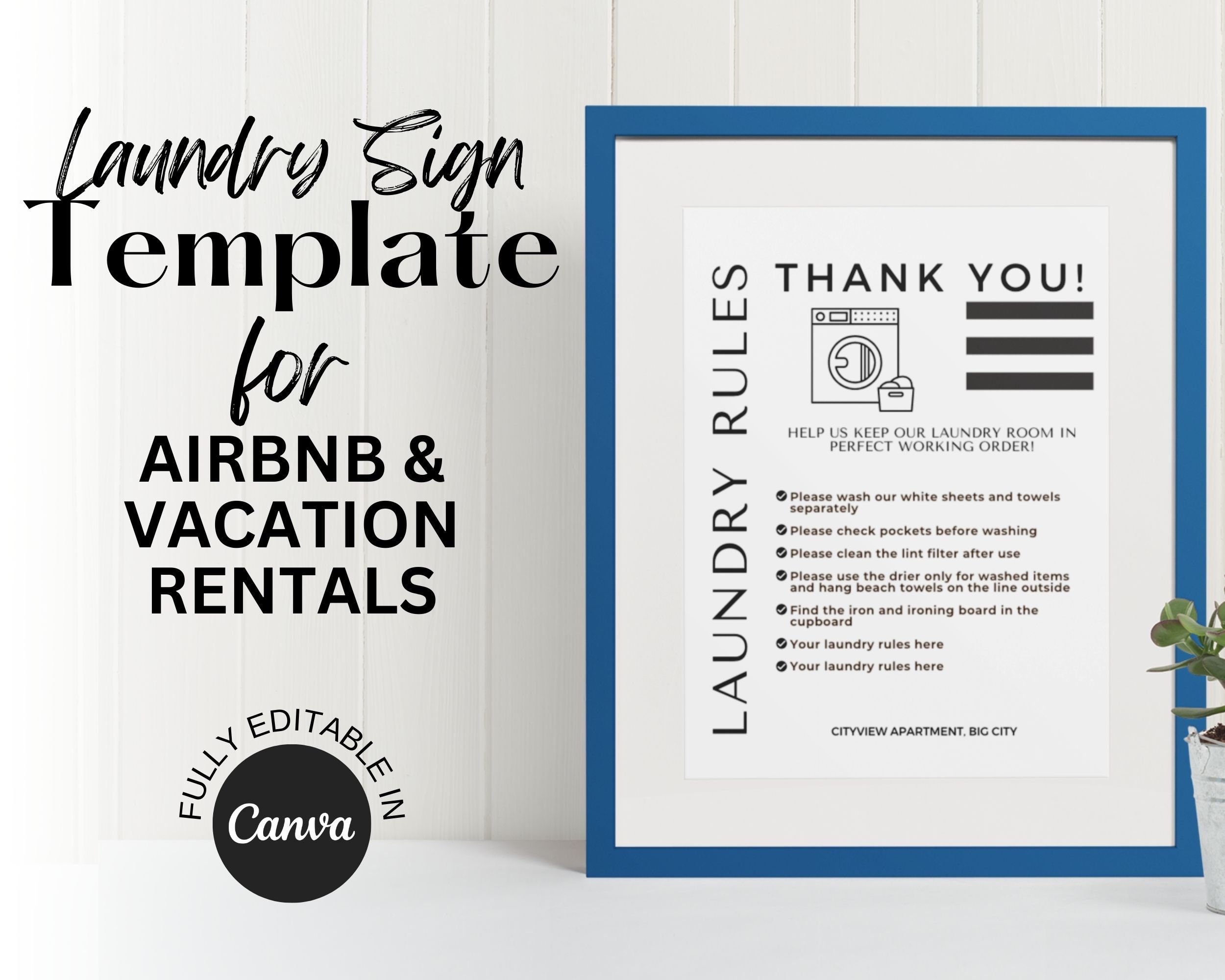 Airbnb Laundry Rules Sign, Editable Laundry Room Sign Template ...
