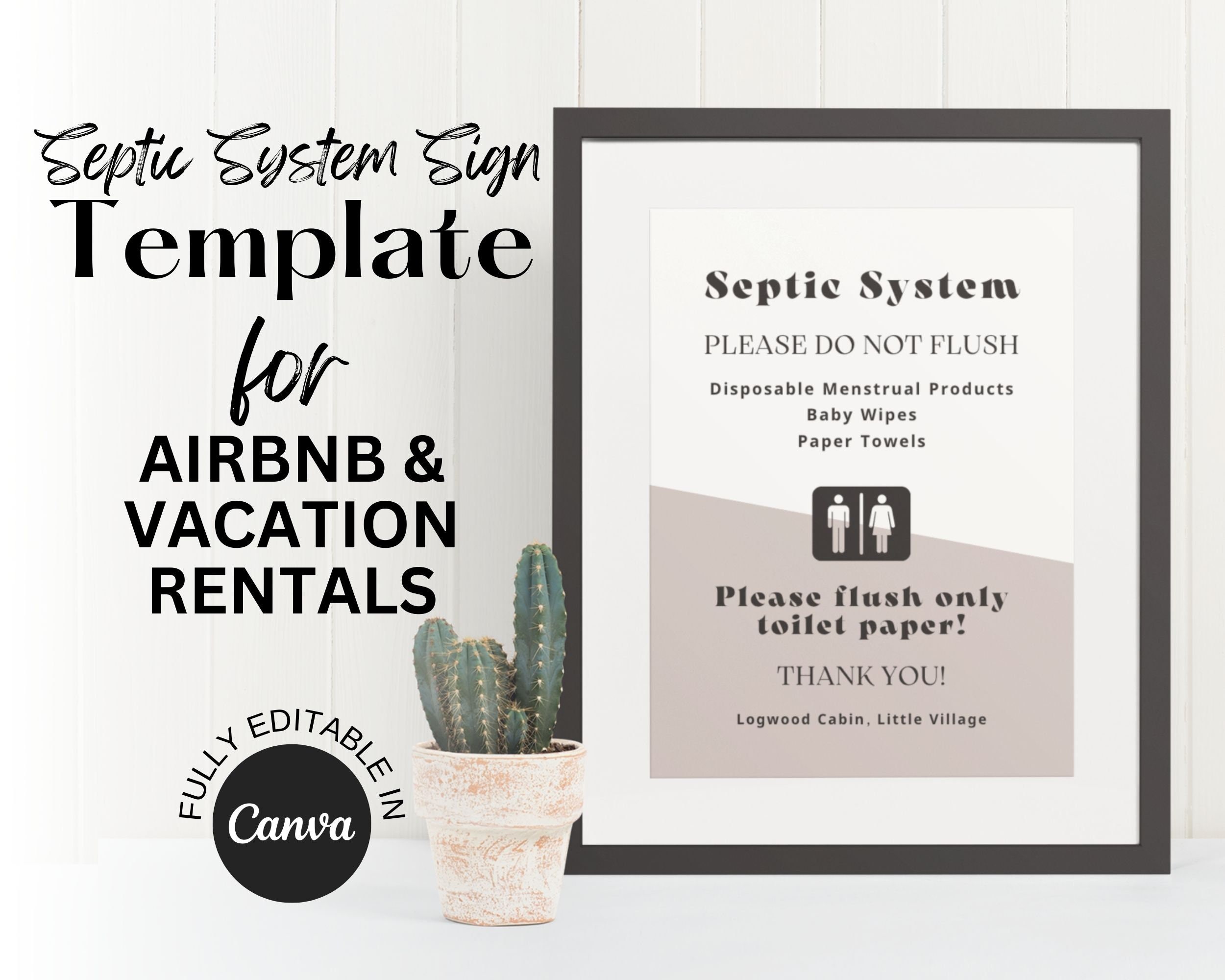 Airbnb Bathoom Sign, Septic Toilet Printable, Flush Only Toilet Paper ...